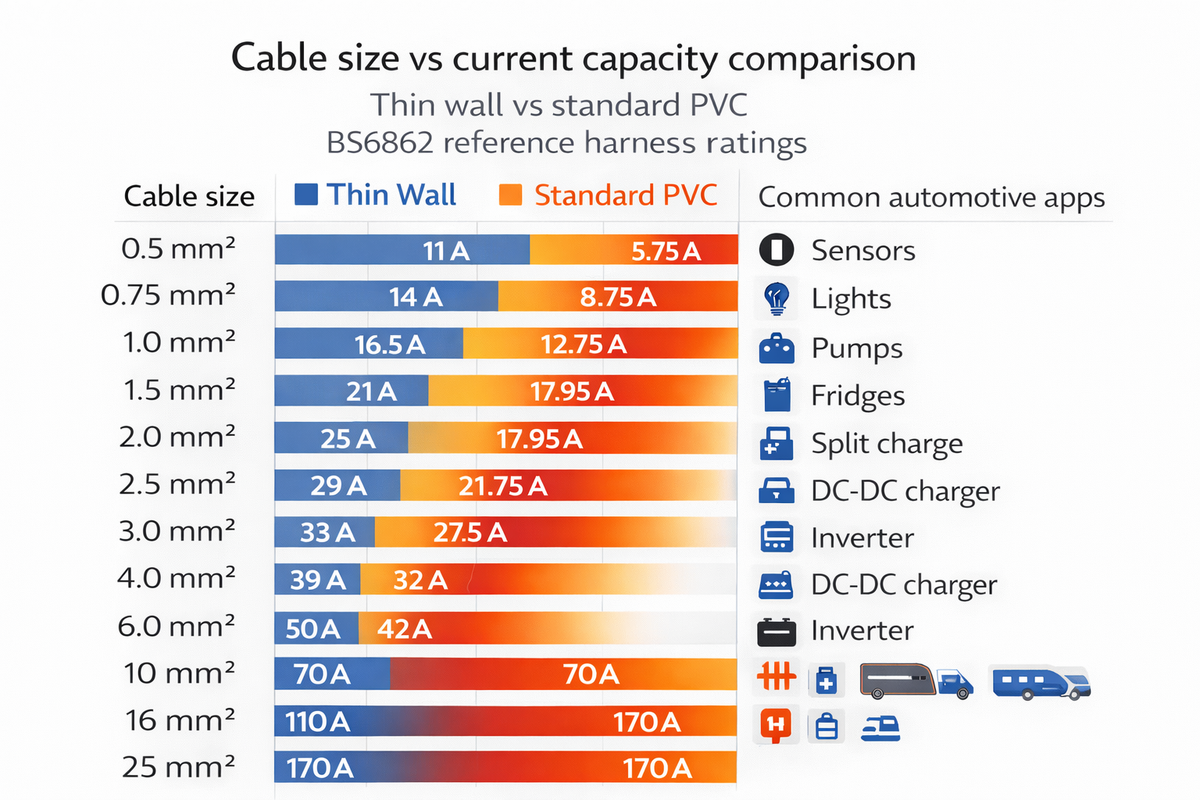 Automotive Cable Amp Rating Chart (12V Thin Wall vs Standard Cable UK ...